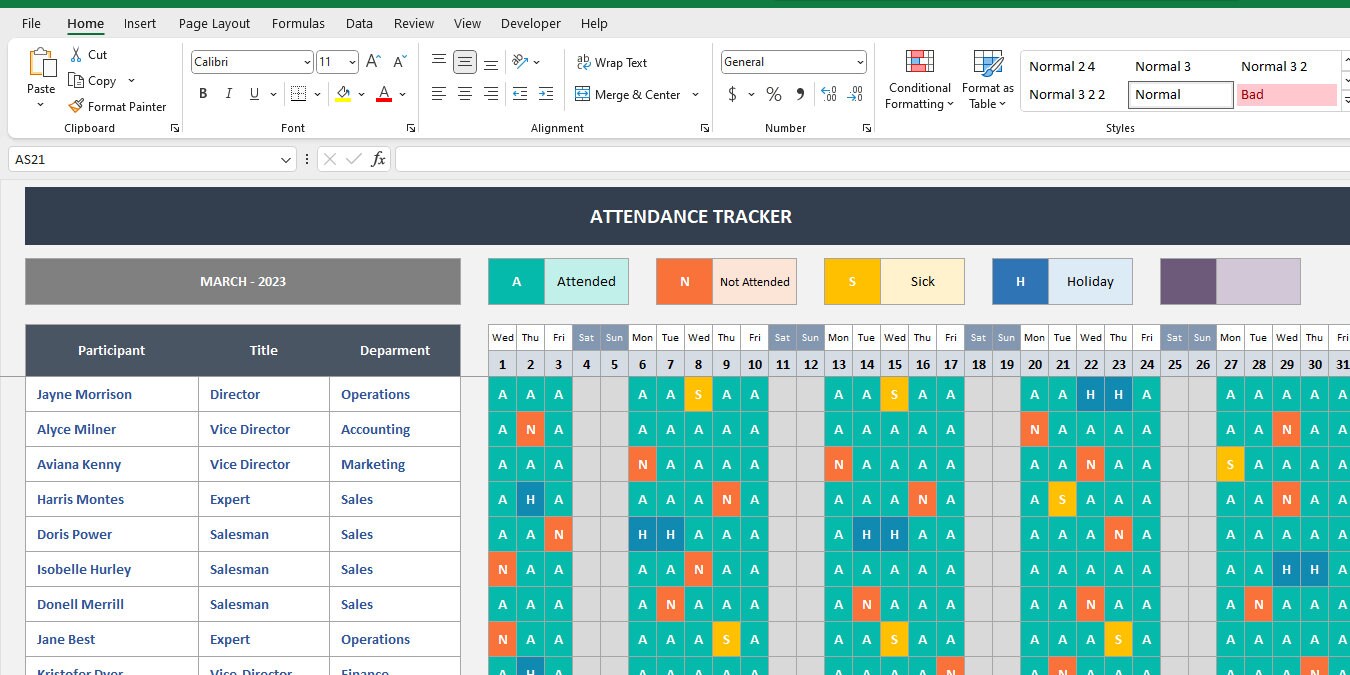 Attendance Tracker Excel Template Attendance Sheet Attendance Excel ...
