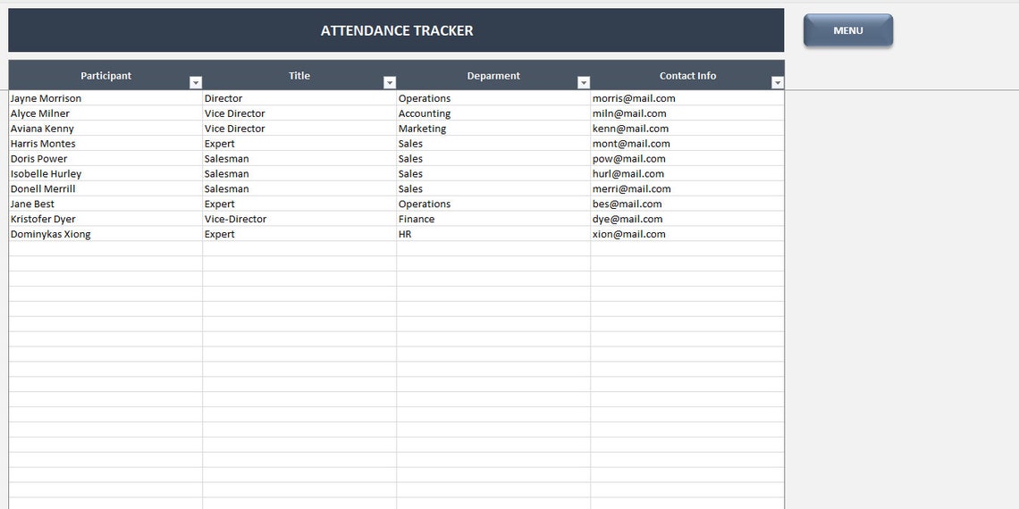 Attendance Tracker Excel Template: Monthly Timesheet (instant Download ...