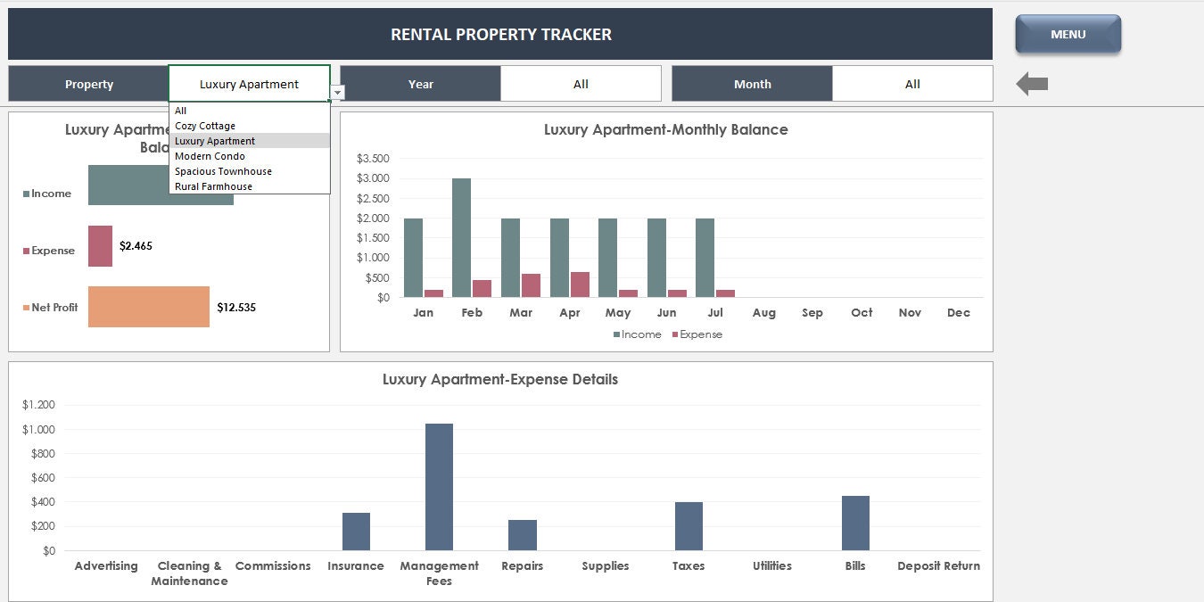 Rental Property Tracker Excel Template Rental Property Bookkeeping ...