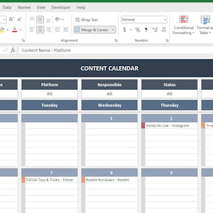 Content Calendar Excel Template | Social Media Planner | Editorial ...