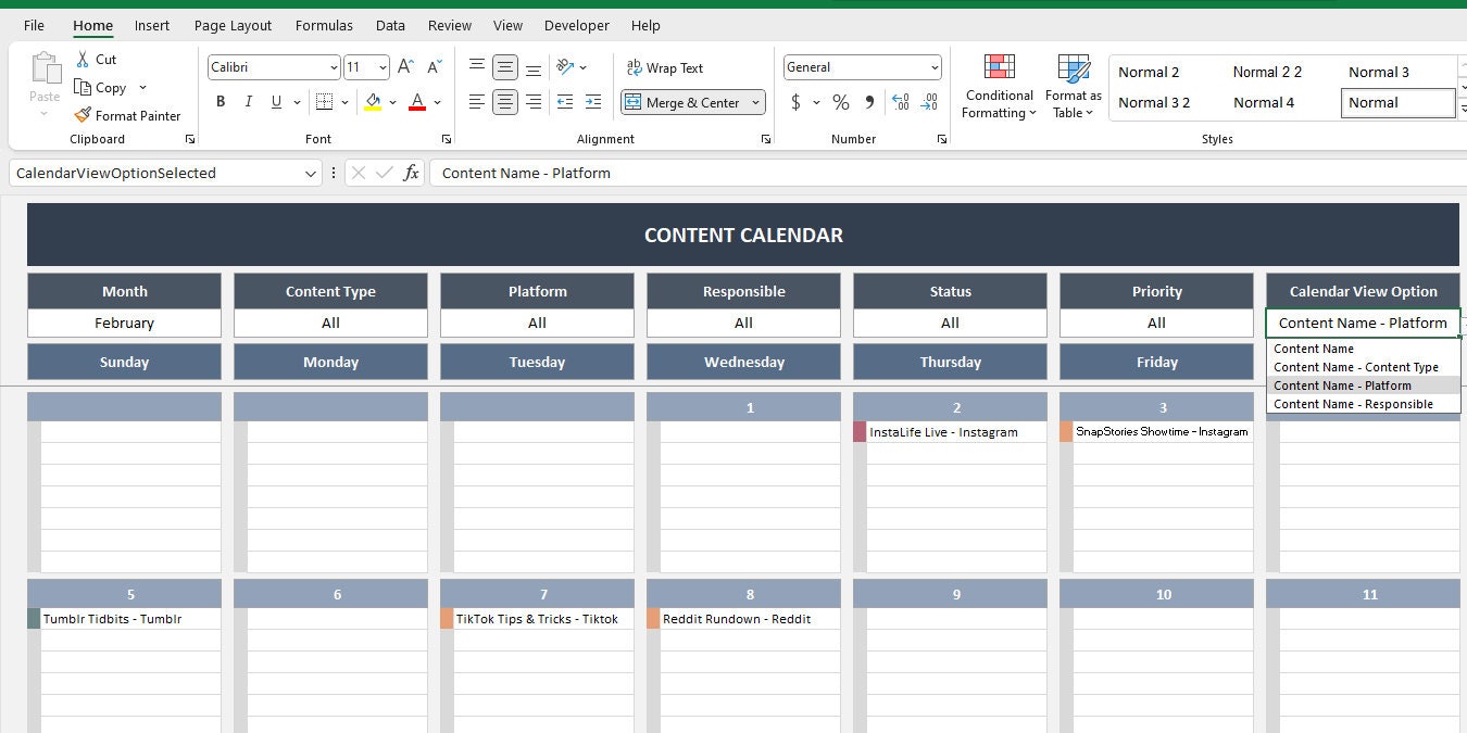 Content Calendar Excel Template Editorial Calendar Content Planner ...