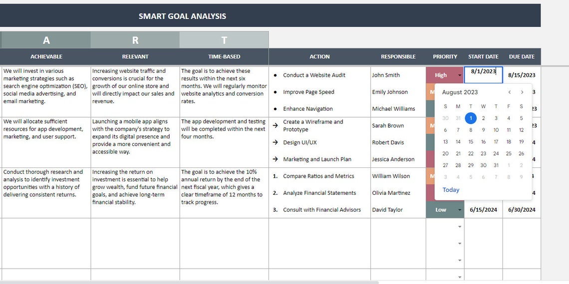 SMART Goal Analysis Google Sheets Template SMART Goal Smart Goals ...