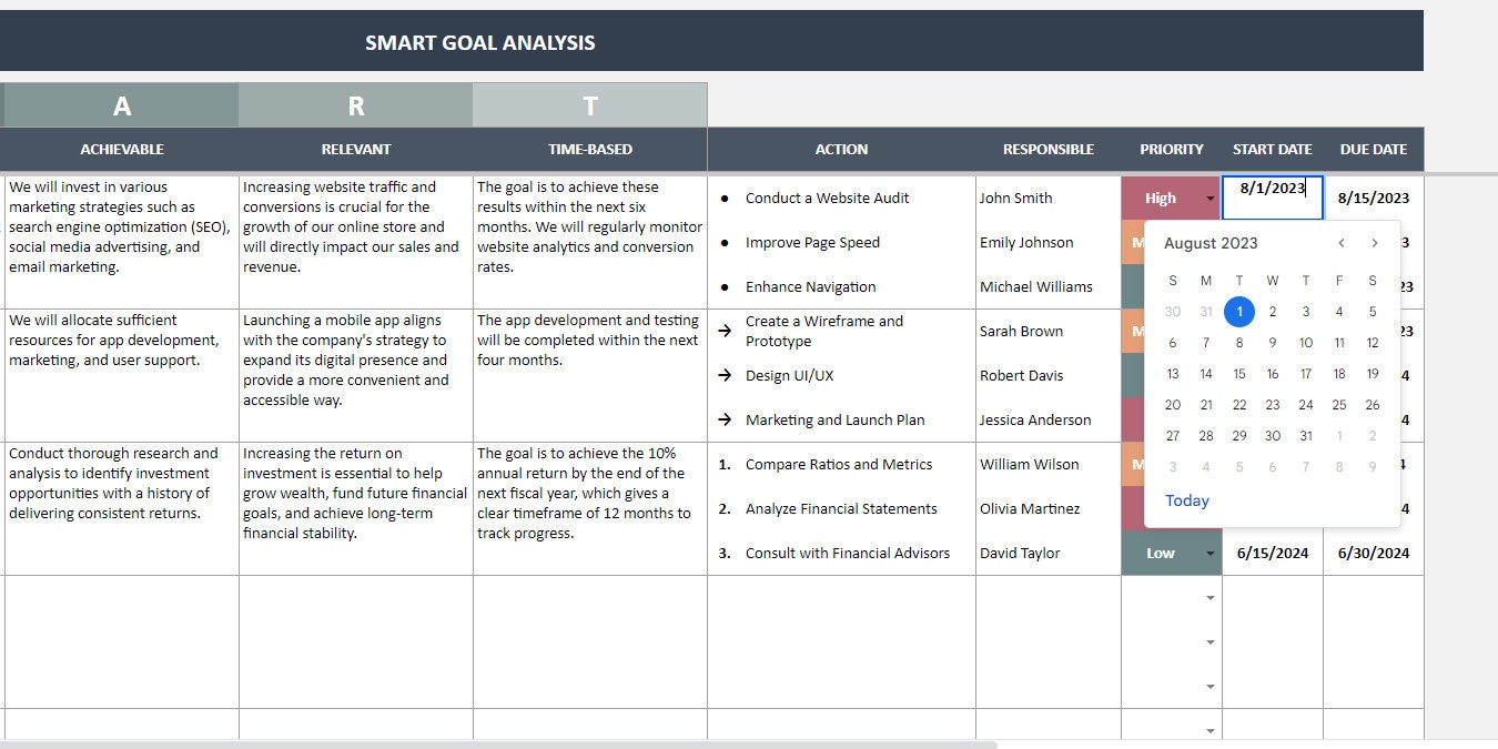 SMART Goal Analysis | Google Sheets Template | SMART Goal | Smart Goals ...