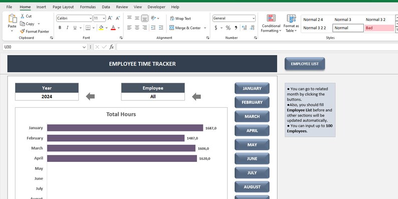 Employee Time Tracker Excel Template - Etsy