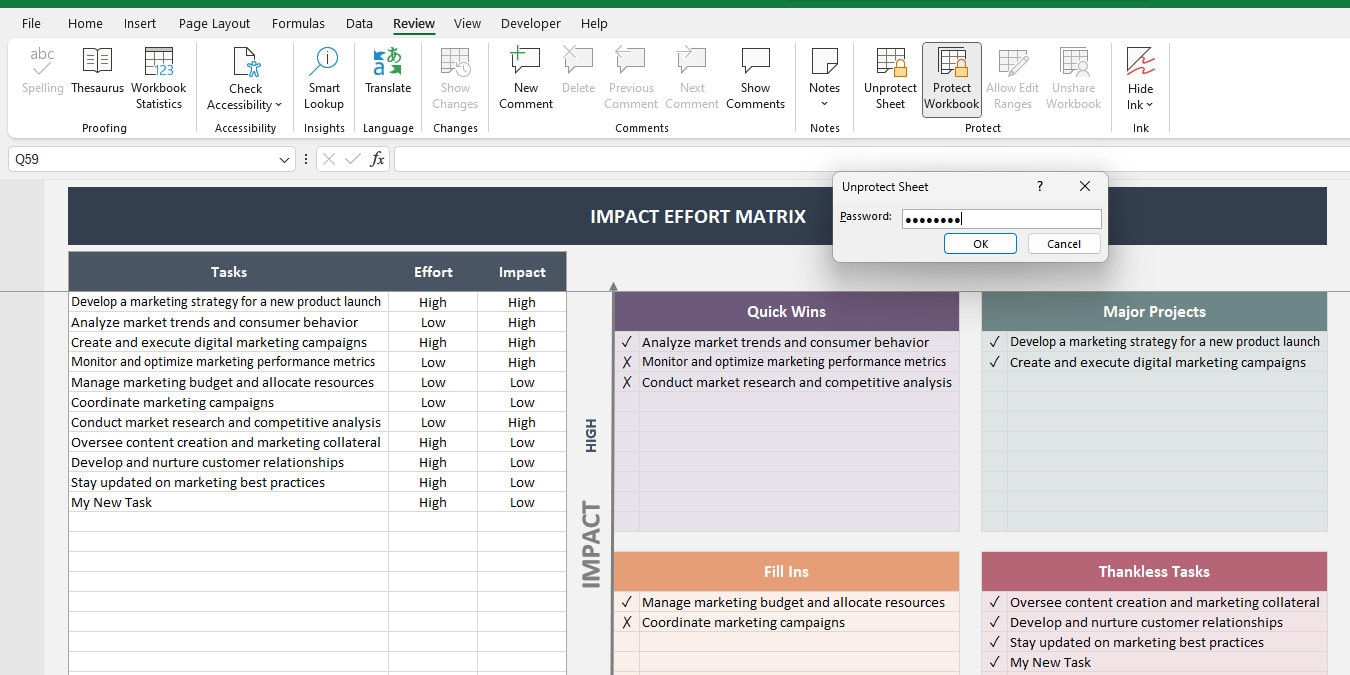 Impact Effort Matrix Excel Template Important Urgency Matrix Priority ...