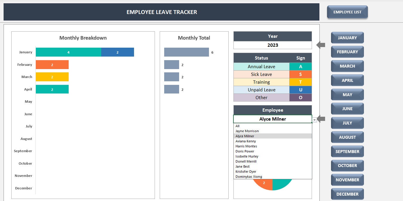 Employee Leave Tracker Excel Template Leave Management Excel Time off ...
