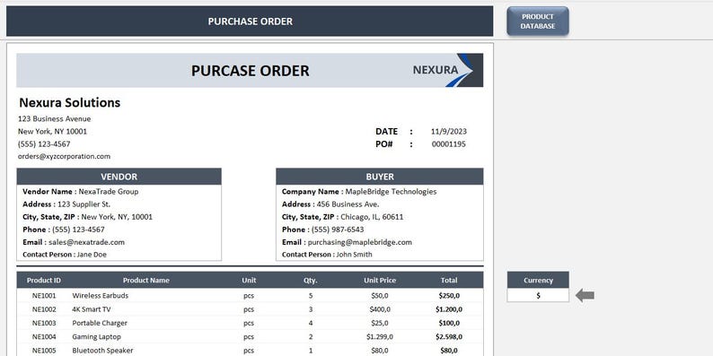 Purchase Order | Excel Template | Purchase Order Template | Purchase Order Form | PO Template ...