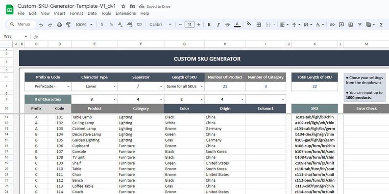 Custom SKU Generator Google Sheets Template SKU Creator - Etsy