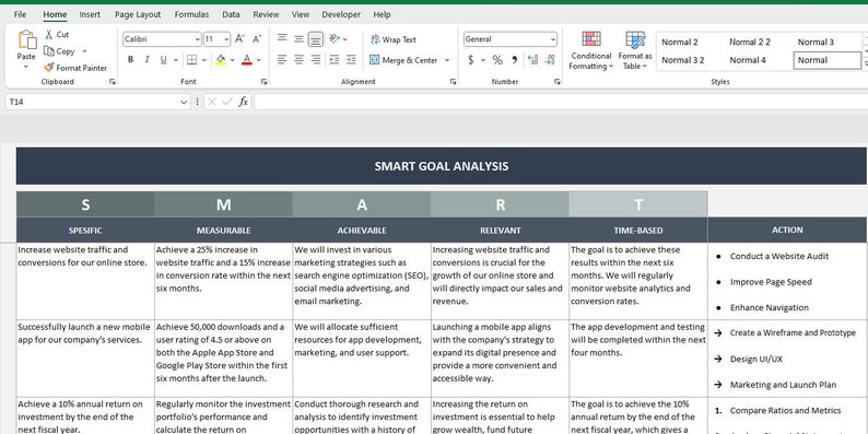 Smart Goal Analysis Excel Template Smart Goals Goal Etsy 5224