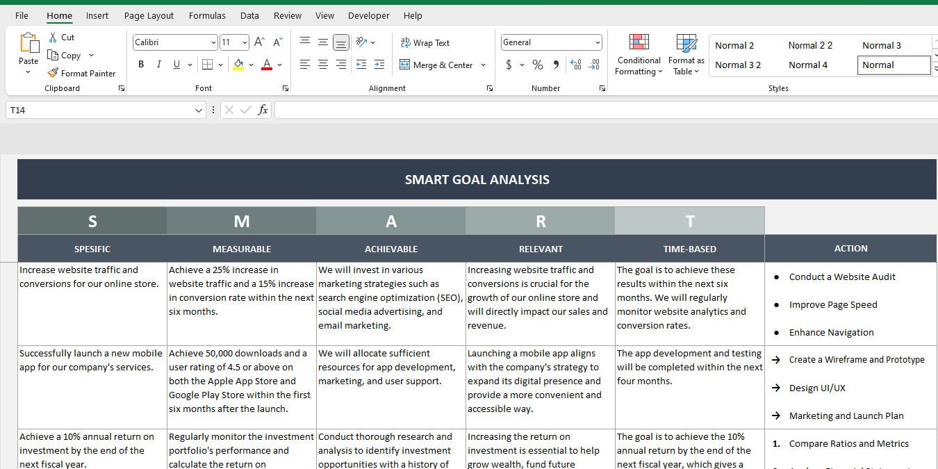 SMART Goal Analysis Excel Template SMART Goals Goal - Etsy