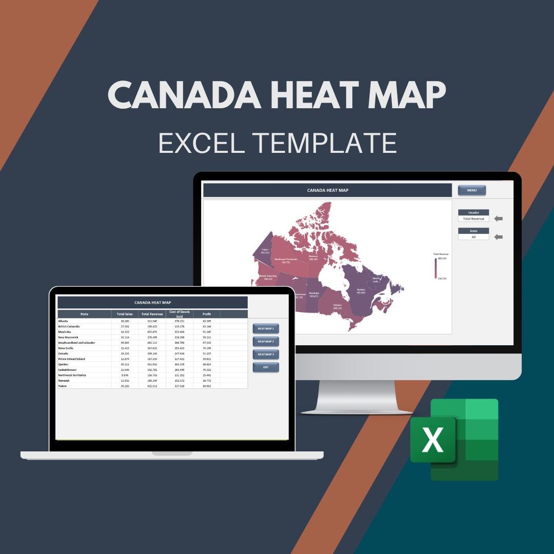 Canada Heat Map Excel Template: Heat Map Generator - Etsy
