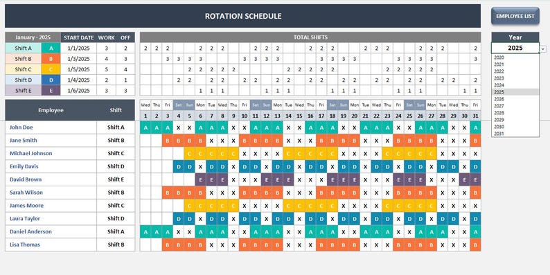 Buy Employee Rotation Schedule: Excel Template, Shift Planner ...
