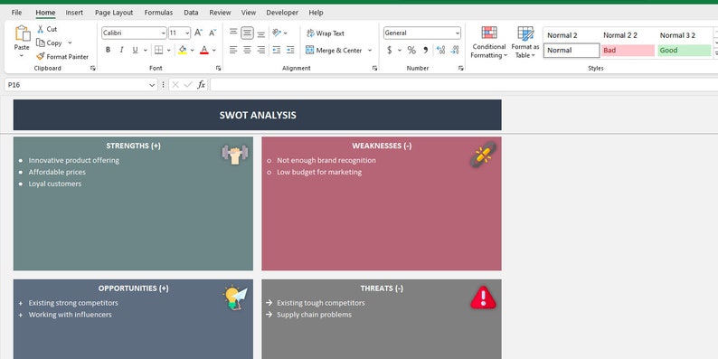 SWOT Analysis Excel Template SWOT Matrix Business Strategy Strategic ...
