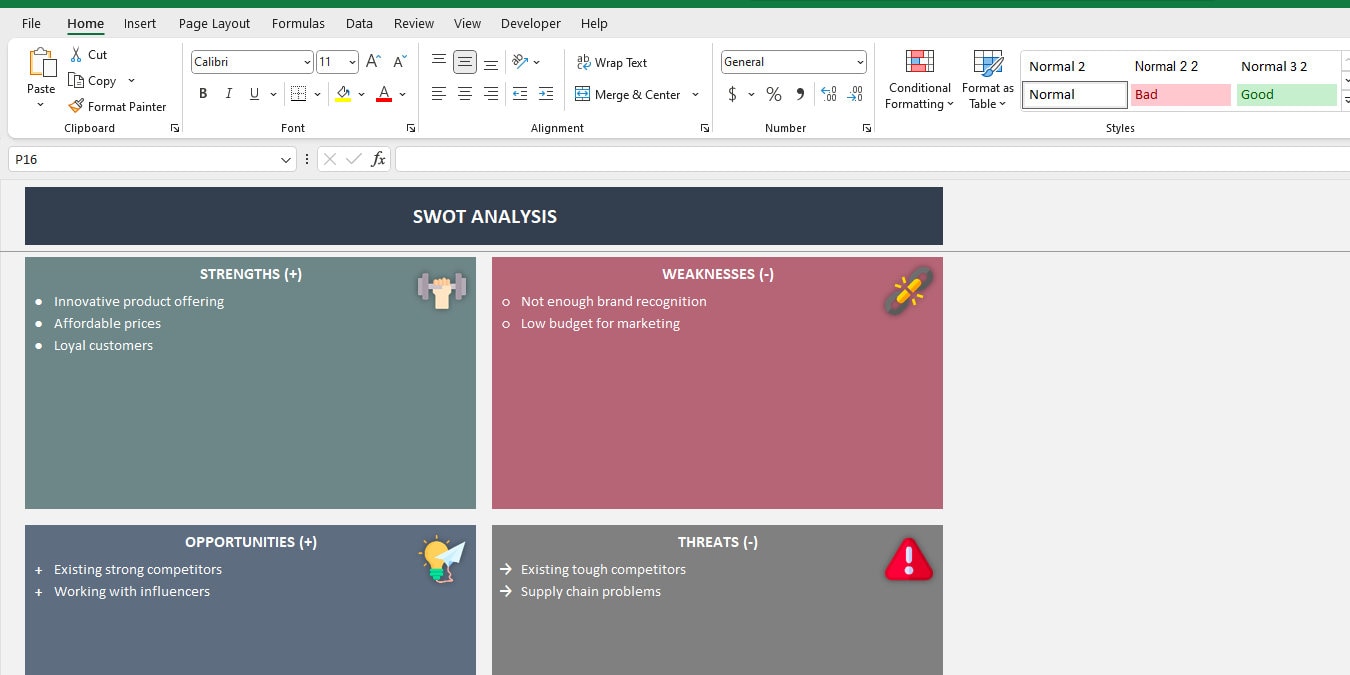 SWOT Analysis Excel Template SWOT Matrix Business Strategy Strategic ...