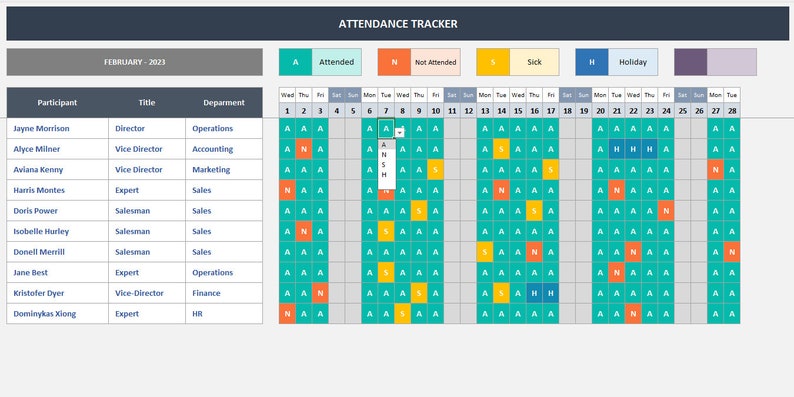 Attendance Tracker Excel Template: Monthly Timesheet (instant Download ...