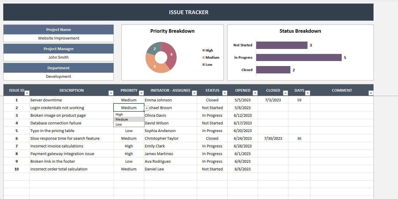 Issue Tracker Excel Template: Project Problem Log (digital Download) - Etsy