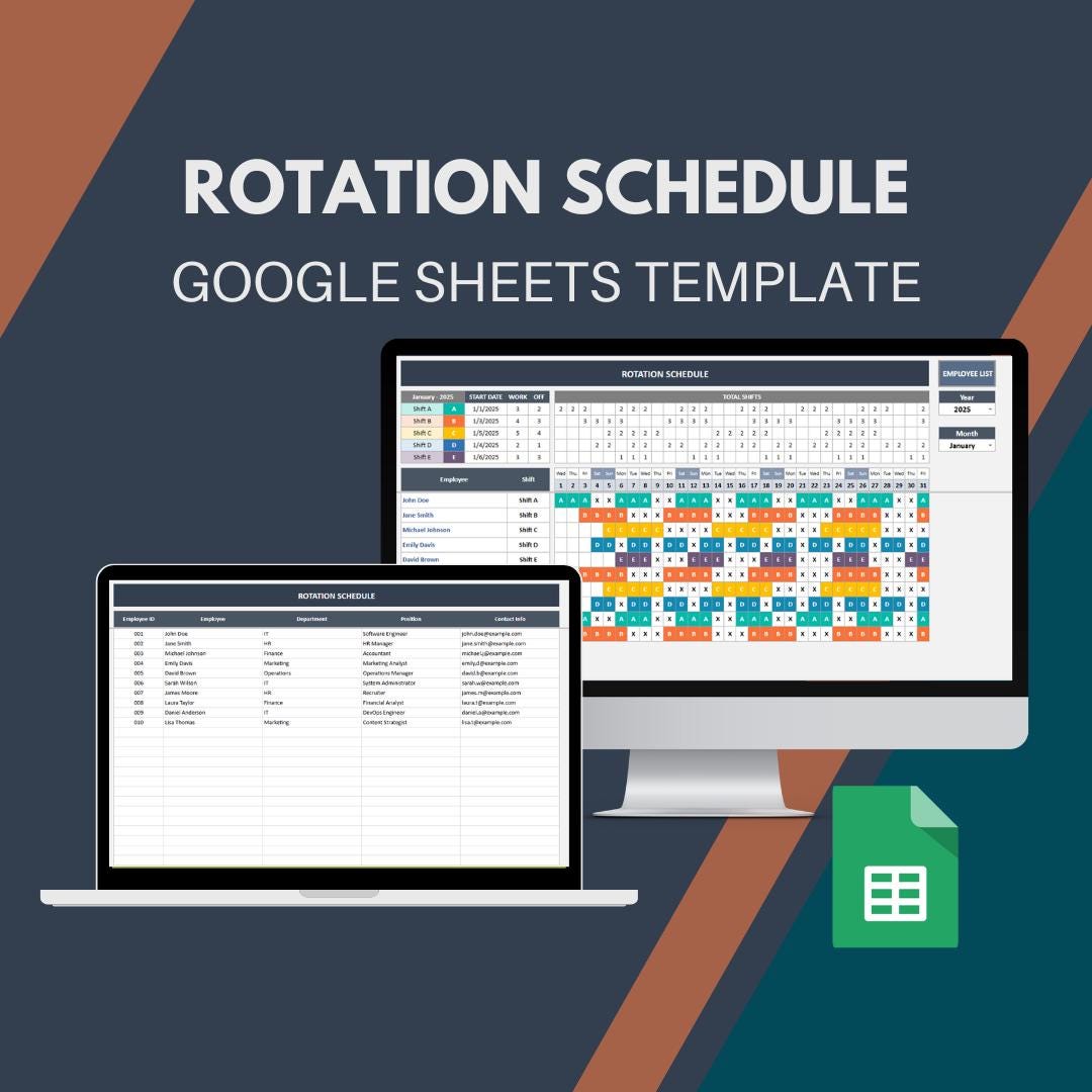 Rotation Schedule | Google Sheets Template | ROTA Template | Work Shift ...