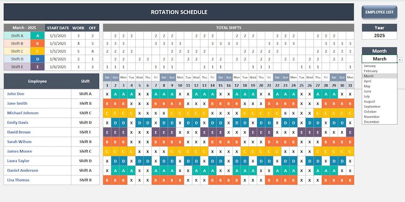 Buy Employee Rotation Schedule: Excel Template, Shift Planner ...