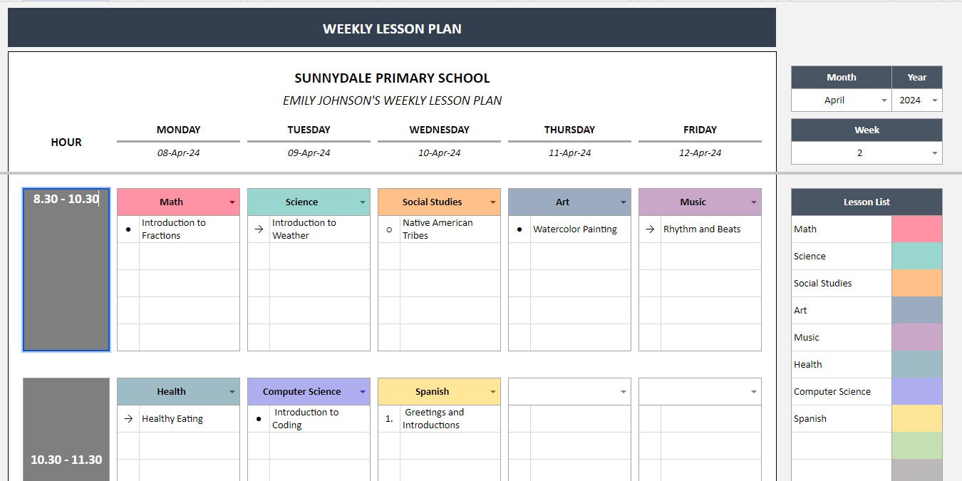 Weekly Lesson Plan | Google Sheets Template | Weekly Lesson Plan ...