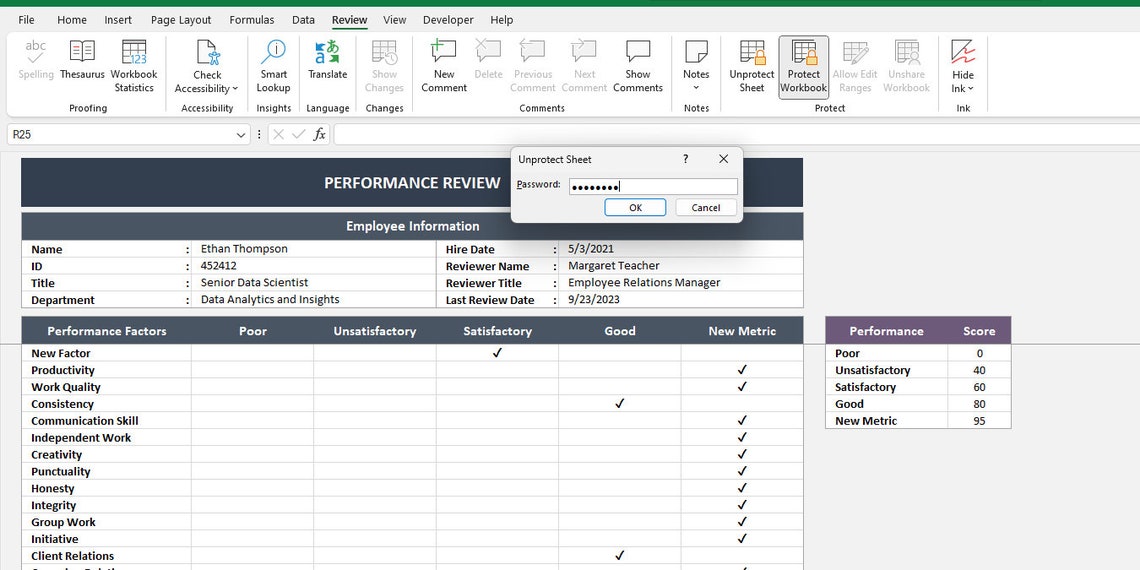 Performance Review Excel Template Employee Evaluation Form Performance ...