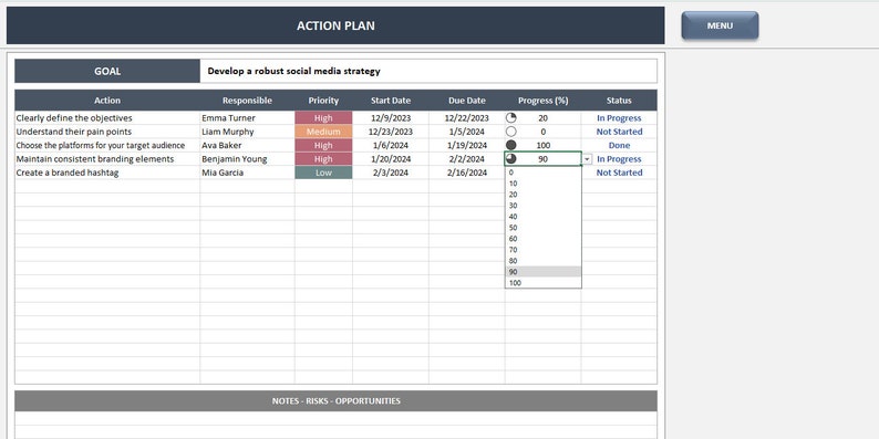Action Plan Excel Template: Goal Tracker Spreadsheet (digital Download ...