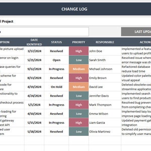 Change Log | Excel Template | Change Log Template | Change Control Log ...