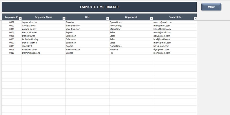 Employee Time Tracker Excel Template - Etsy