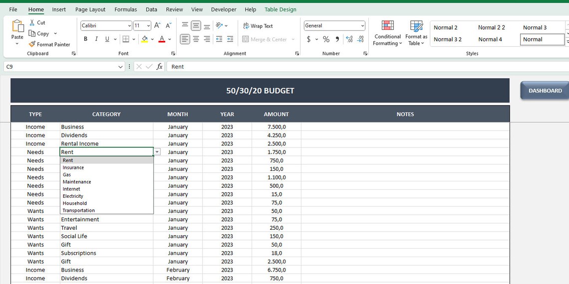 50/30/20 Budget Excel Template | Personal Finance | Monthly Budget ...