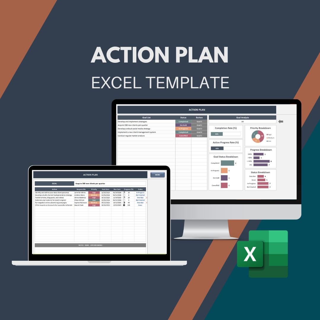 Action Plan Excel Template | Project Task Tracker | Business Planning ...
