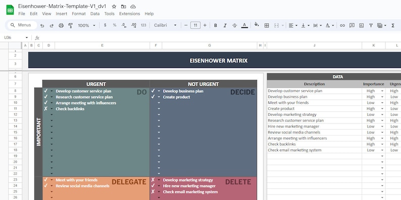 Eisenhower-Matrix Google Sheets Vorlage Eisenhower-Entscheidungsmatrix ...