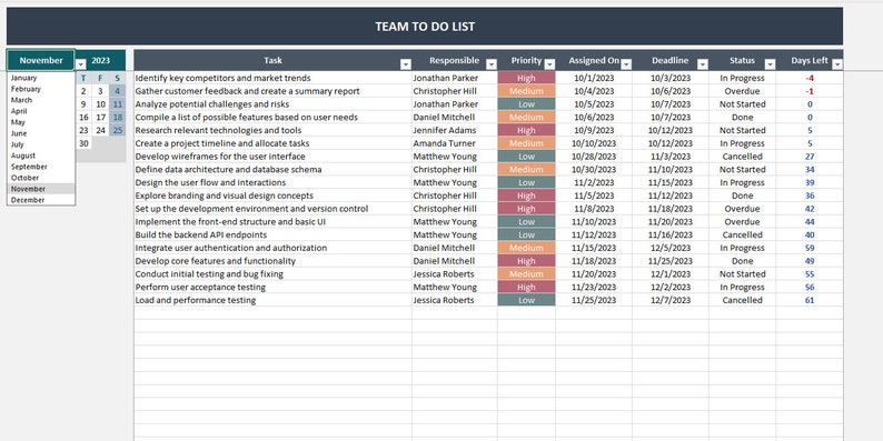 Team to Do List Excel Template Employee Task Tracker Todo List ...