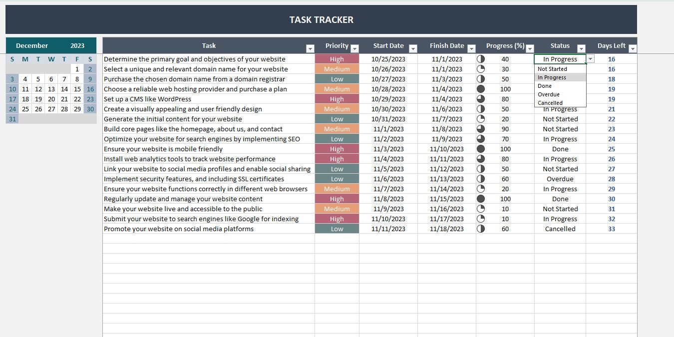 Task Tracker Excel Template Task Template Task List Task Management to ...