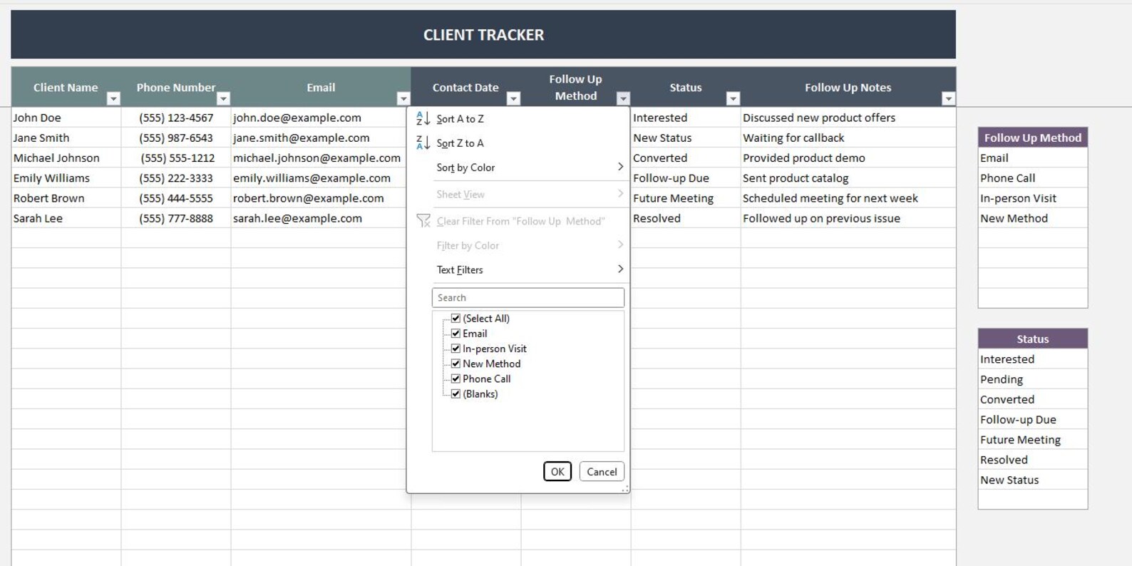 Client Tracker | Excel Template | CRM Template | Customer Tracker ...