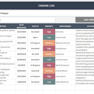 Change Log | Excel Template | Change Log Template | Change Control Log ...