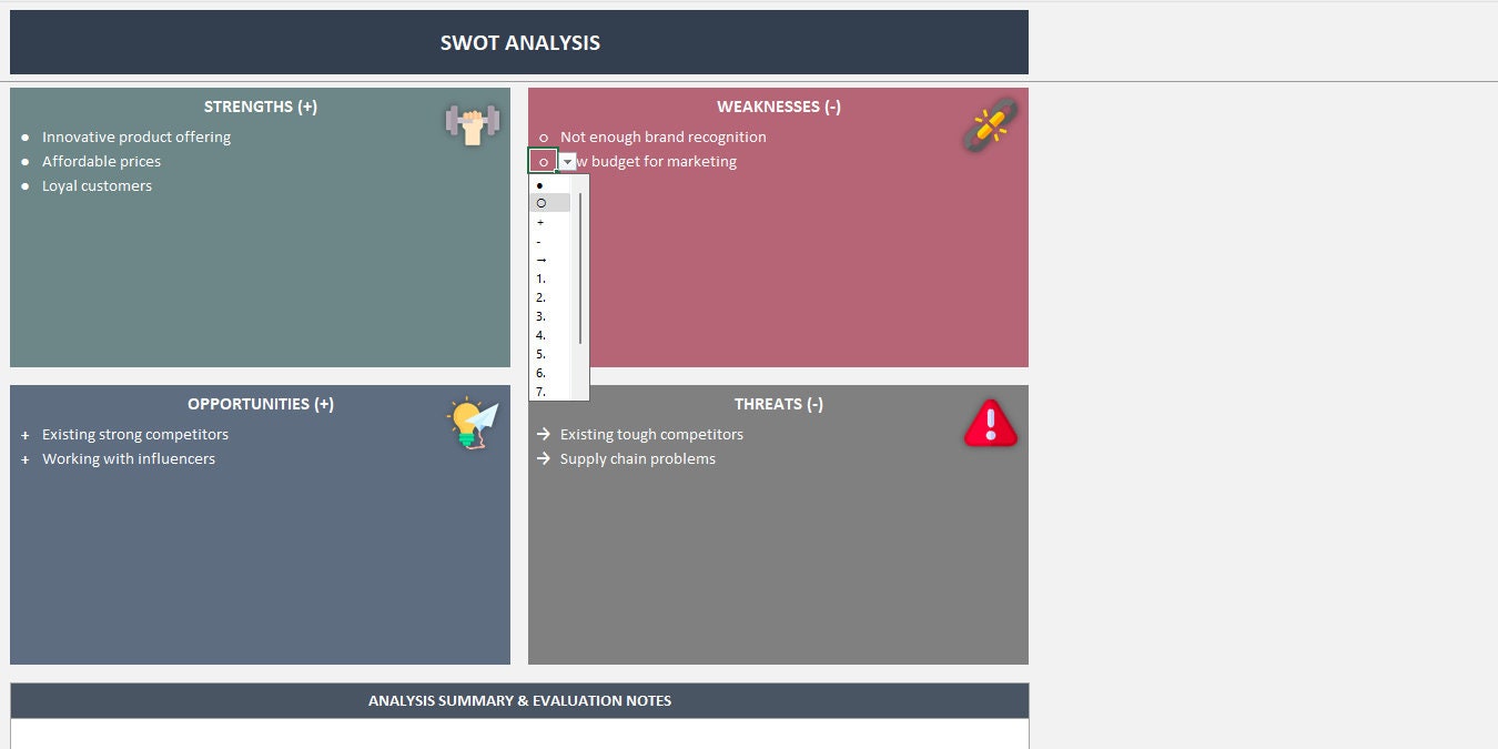 SWOT Analysis Excel Template SWOT Matrix Business Strategy Strategic ...