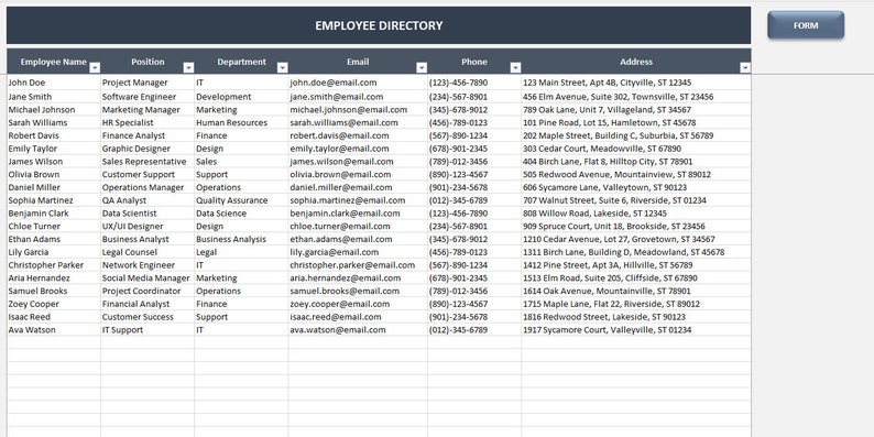 Employee Directory Excel Template: HR Company Contact List - Etsy