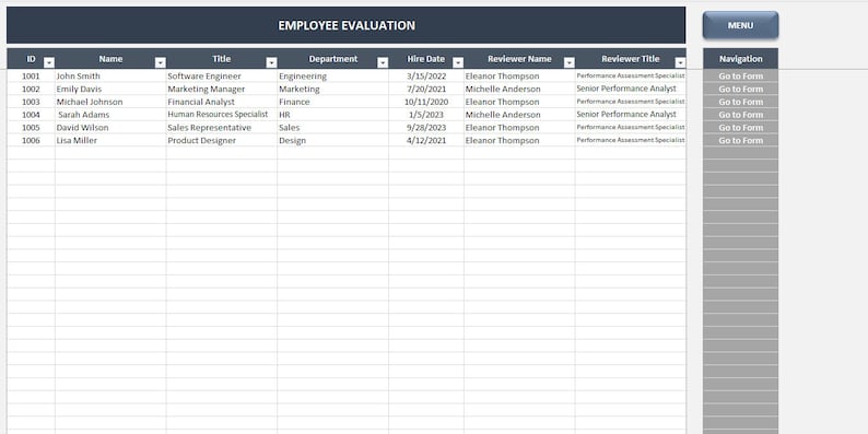 Employee Evaluation Excel Template: Performance Review, HR Assessment ...