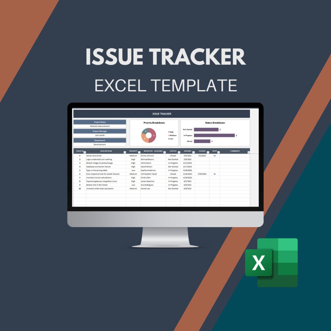 Issue Tracker Excel Template: Project Problem Log (digital Download) - Etsy