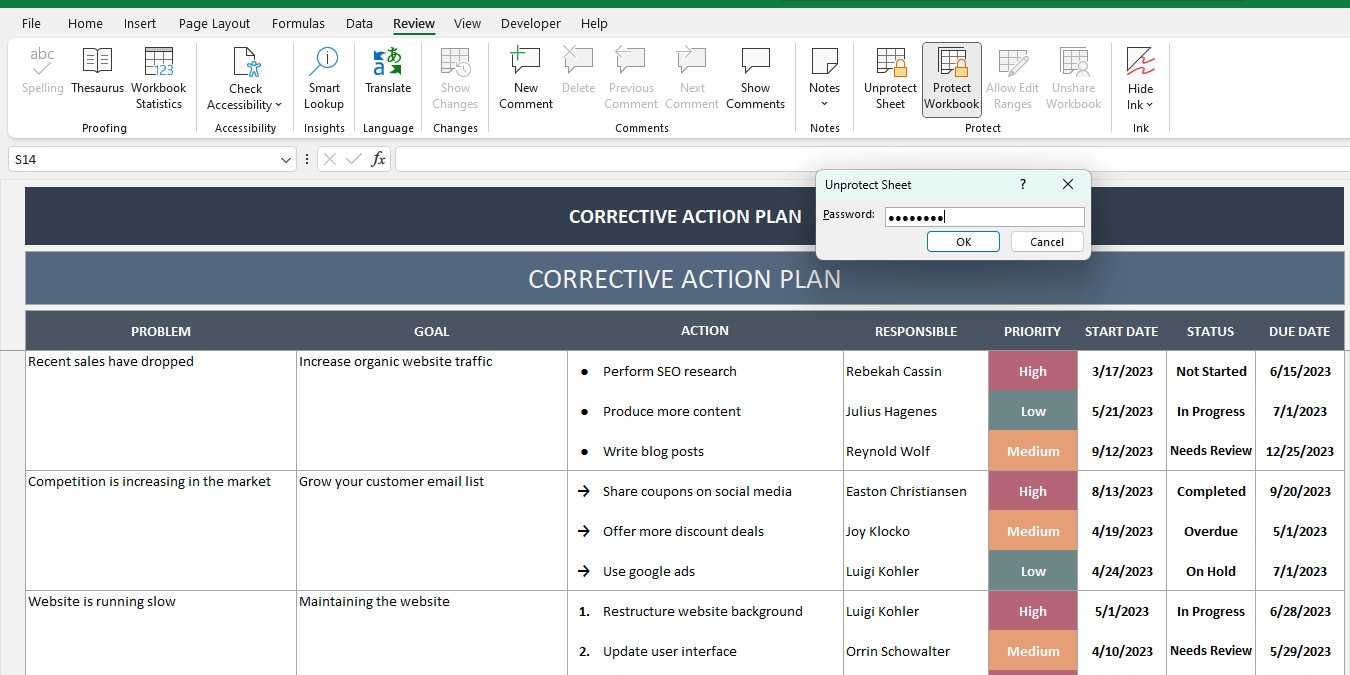 Buy Corrective Action Plan Excel Template CAP Tool Corrective Action ...