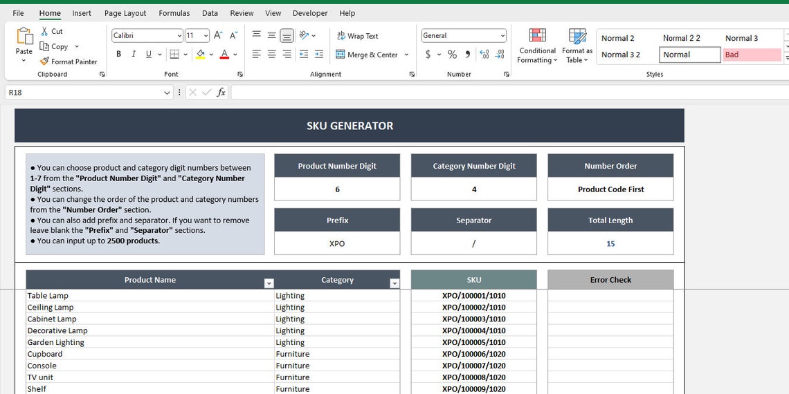 SKU Generator | Excel Template | SKU Barcode Generator | SKU Creator ...