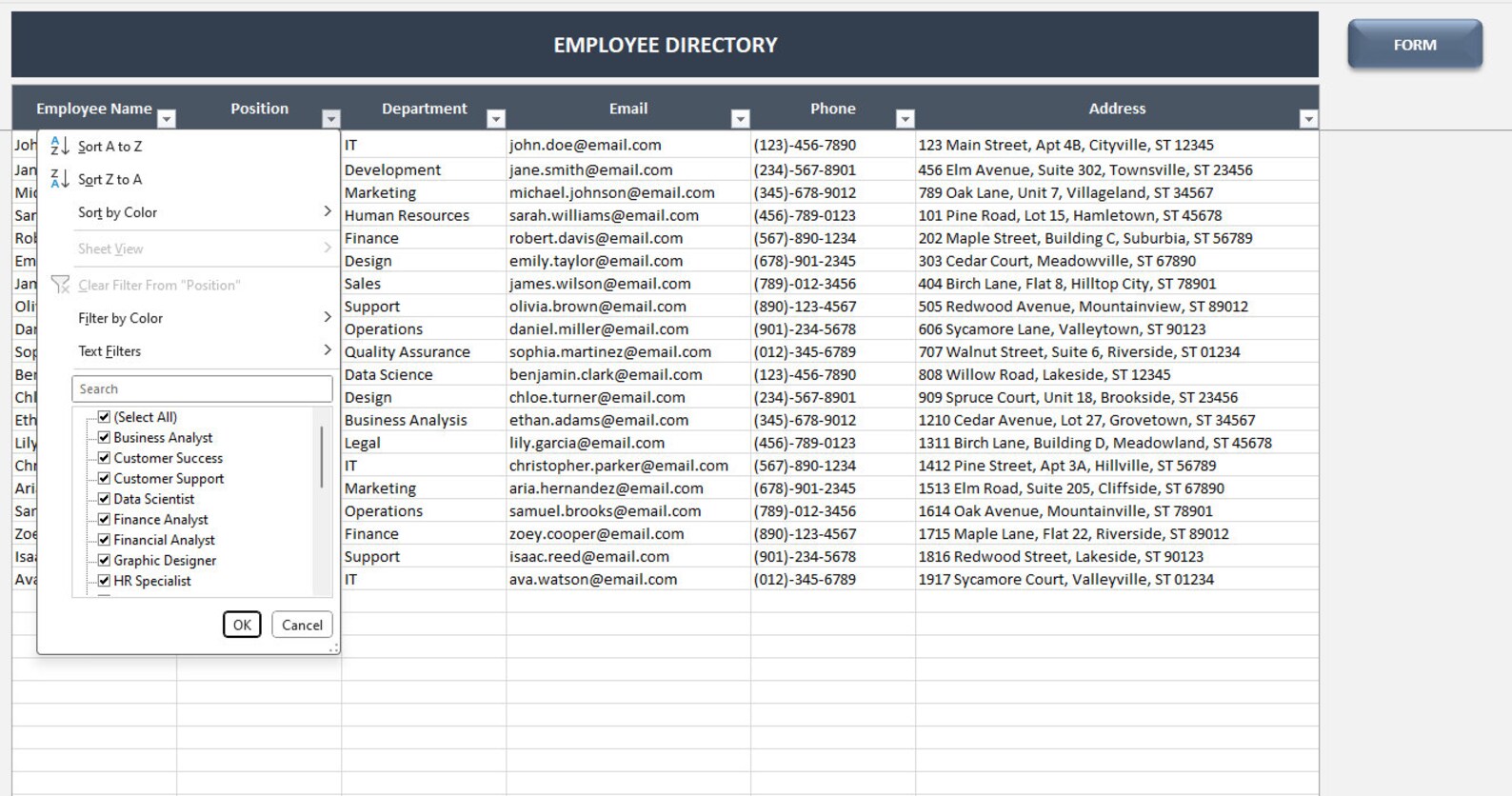 Employee Directory Excel Template: HR Company Contact List - Etsy