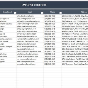 Employee Directory Excel Template: HR Company Contact List - Etsy