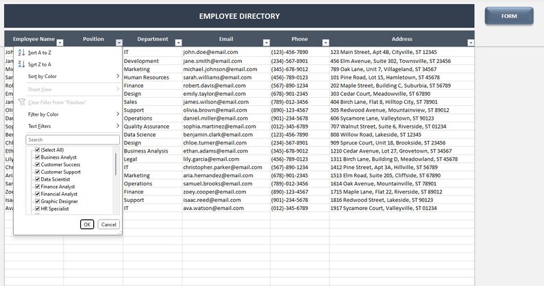 Employee Directory Excel Template: HR Company Contact List - Etsy