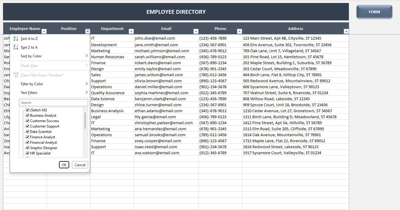 Employee Directory Excel Template: HR Company Contact List - Etsy