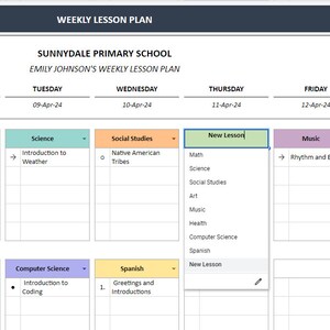 Weekly Lesson Plan | Google Sheets Template | Weekly Lesson Plan ...