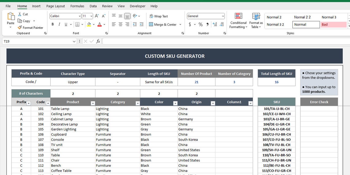 Custom SKU Generator: Excel Template for Inventory Management - Etsy