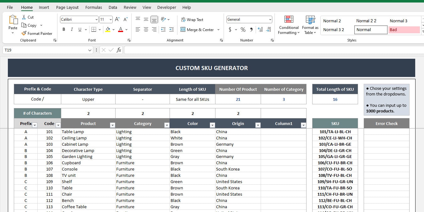 Custom SKU Generator Excel Template SKU Generator Unique Codes Stock Keeping Unit Stock ...