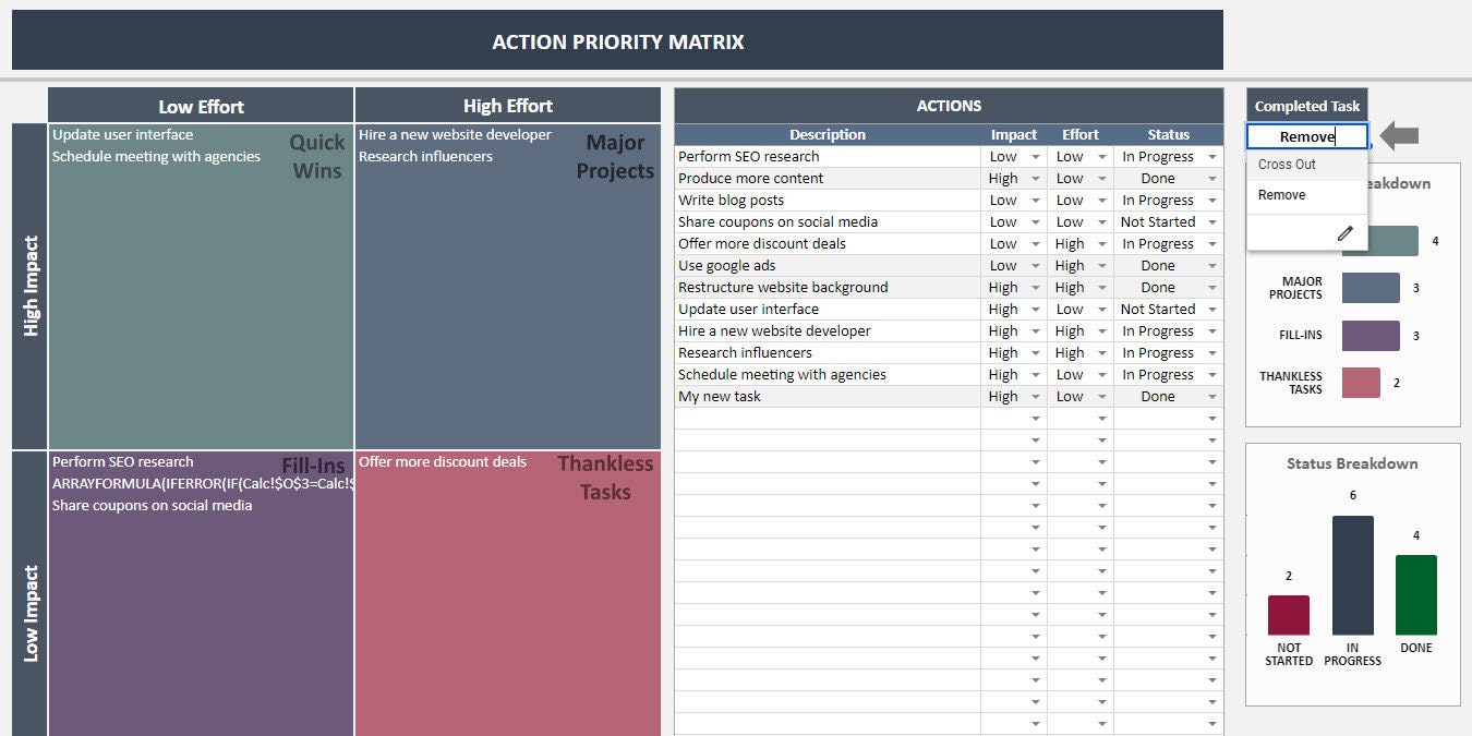 Action Priority Matrix Google Sheets Template | Task Prioritization ...