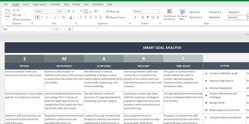SMART Goal Analysis | Excel Template | SMART Goals | Goal Setting ...