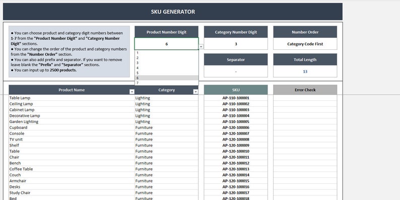 SKU Generator | Excel Template | SKU Barcode Generator | SKU Creator ...